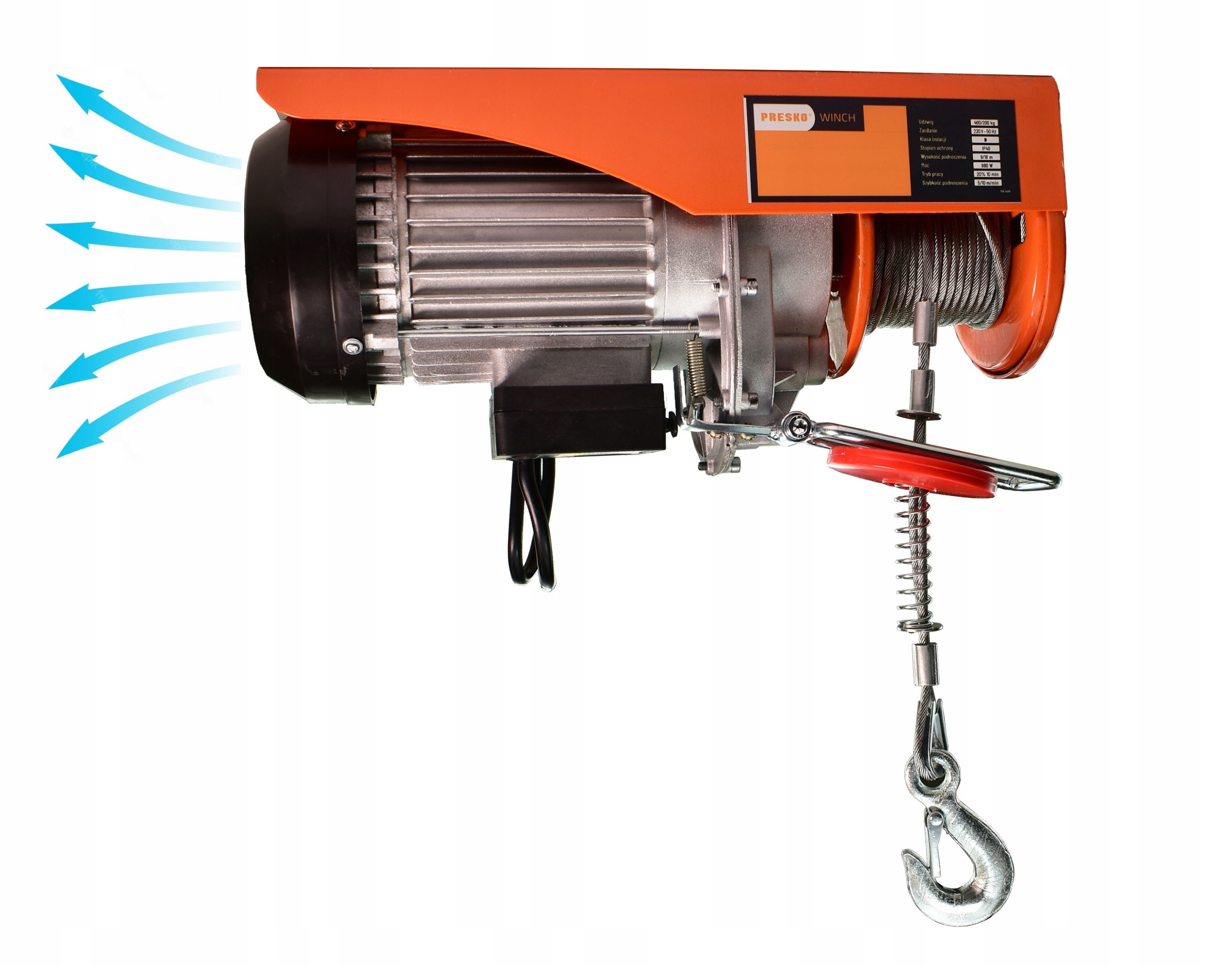 Electric winch 600kg wire rope 18m 230V